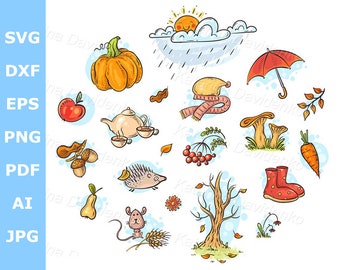 The Four Seasons in Cartoon Pictures. Weather Clipart. Summer Spring ...