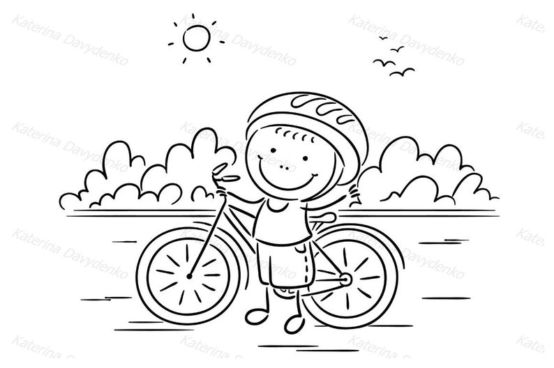 Cartoon Doodle Boy and His Bike Clipart Happy Kids - Etsy