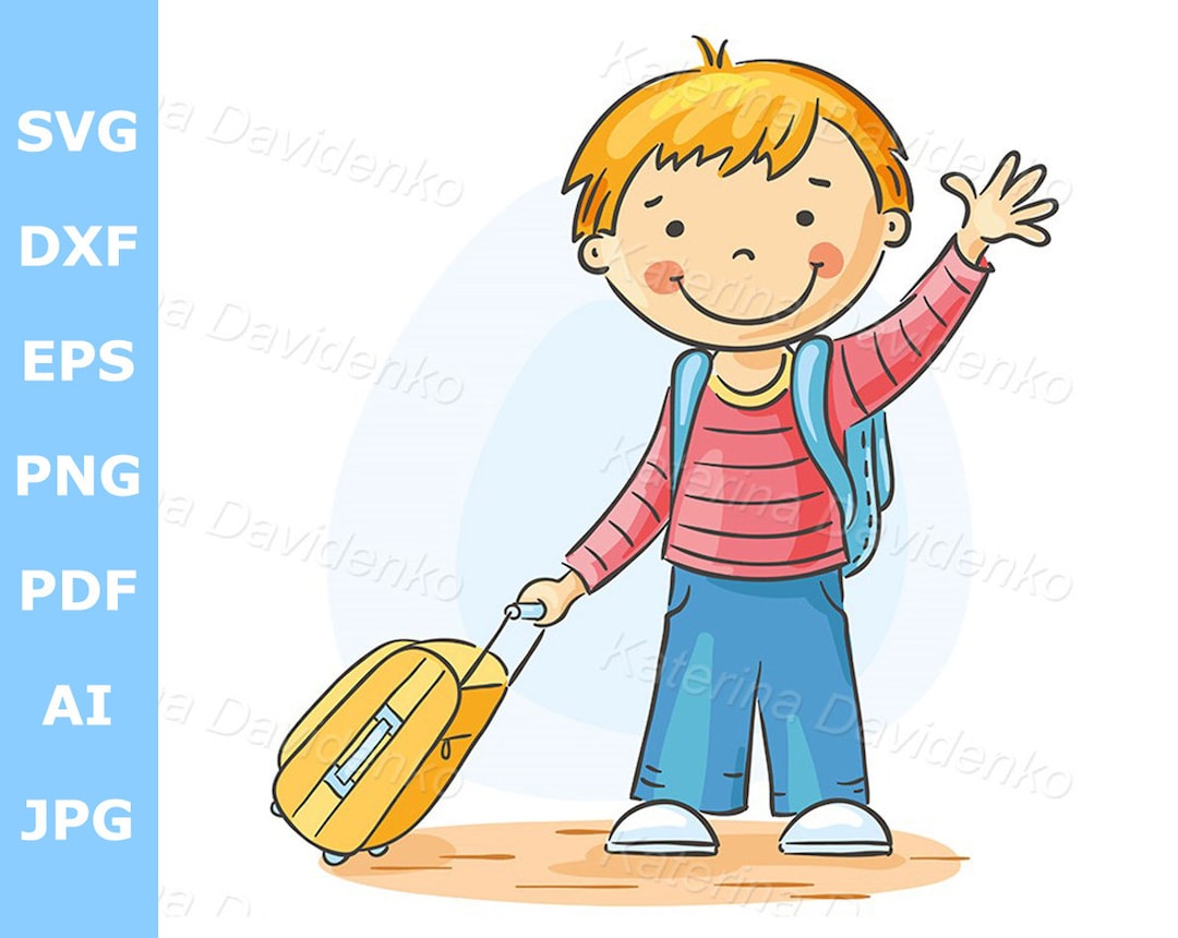 Cartoon Cute Child With a Suitcase and Backpack. Kids Traveling Clipart ...