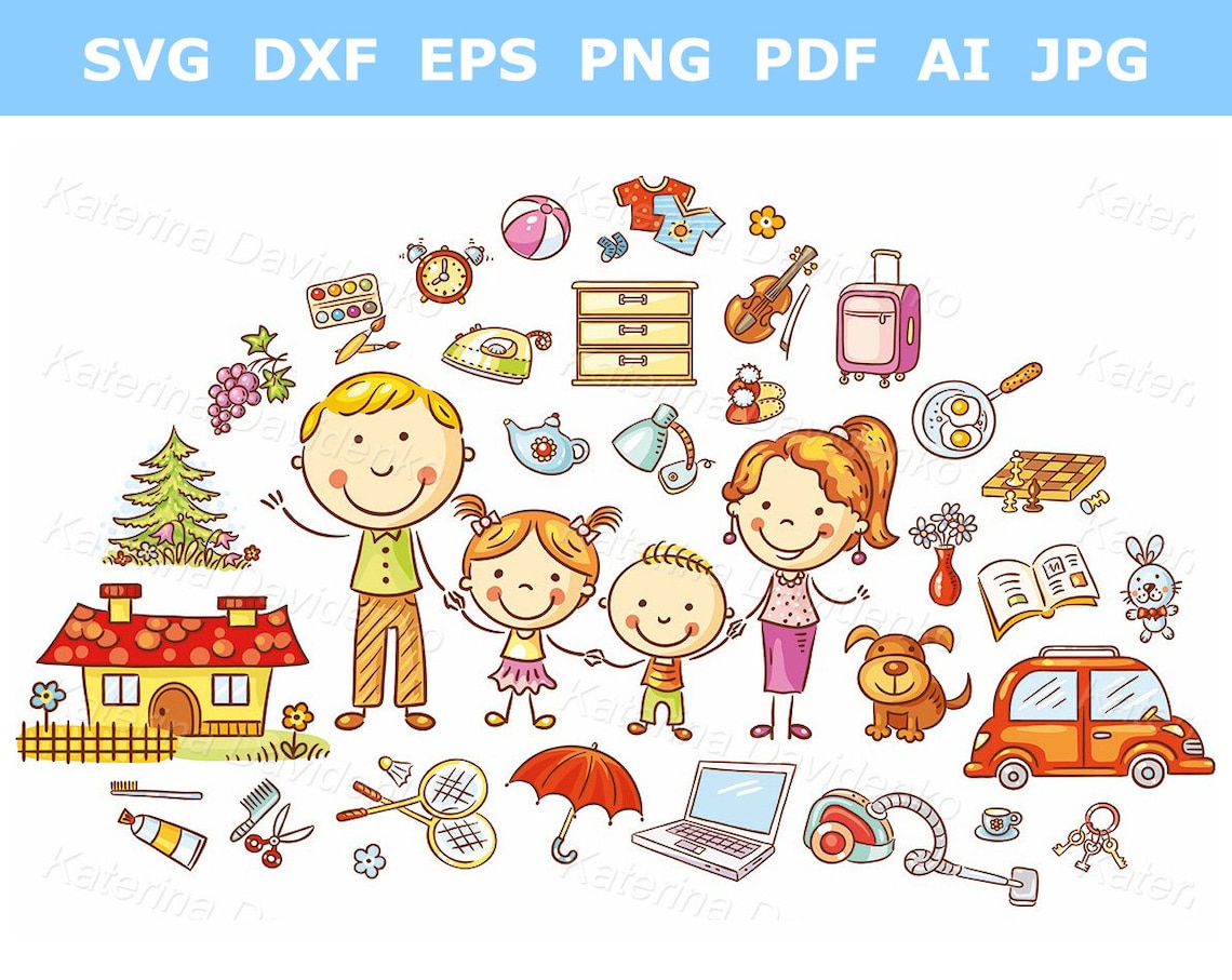 Cartoon Doodle Family Life and Household Clipart Set - Etsy