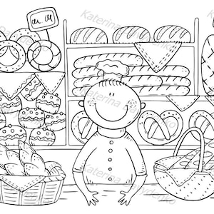 Cartoon Baker Selling Bread and Buns at the Bakery Clipart - Etsy