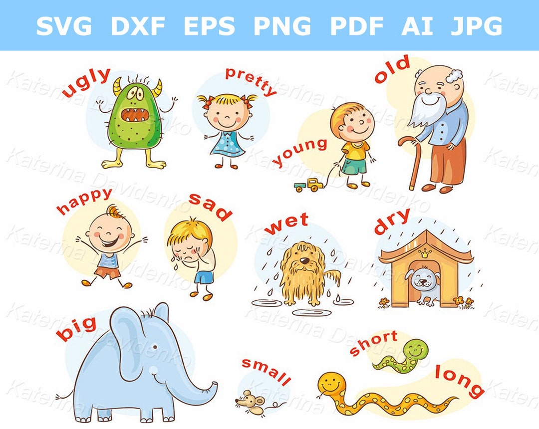 Antonyms Illustration | School Clip Art Set | Cartoon Education Clipart ...