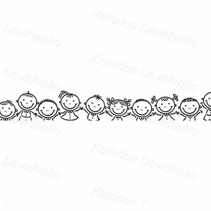 Cute Kids Border Clipart. Children Are Standing in a Line, Smiling and ...