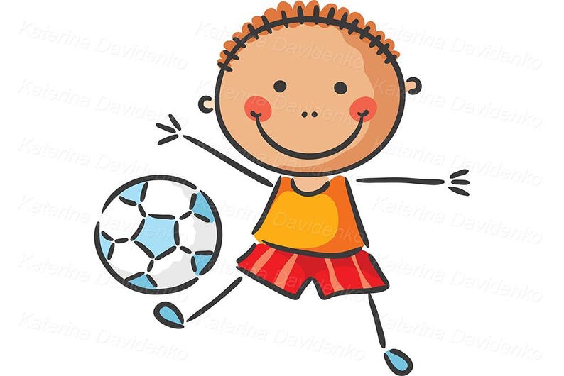 Kids Sports Clipart. Cute Cartoon Children Playing Soccer Basketball ...