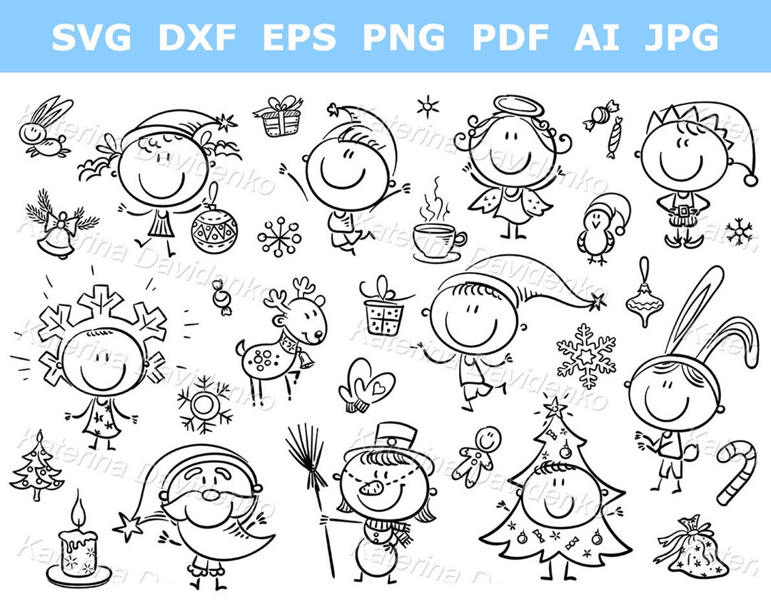 Christmas Kids in Costumes With Different Holiday Attributes Outline ...