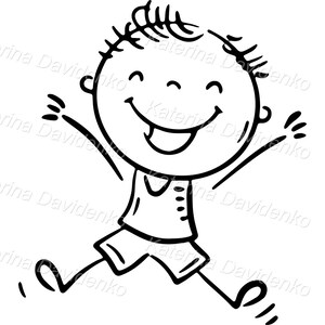 Doodle Kids Dance Black and White Clipart Set. Outline Cartoon Children ...