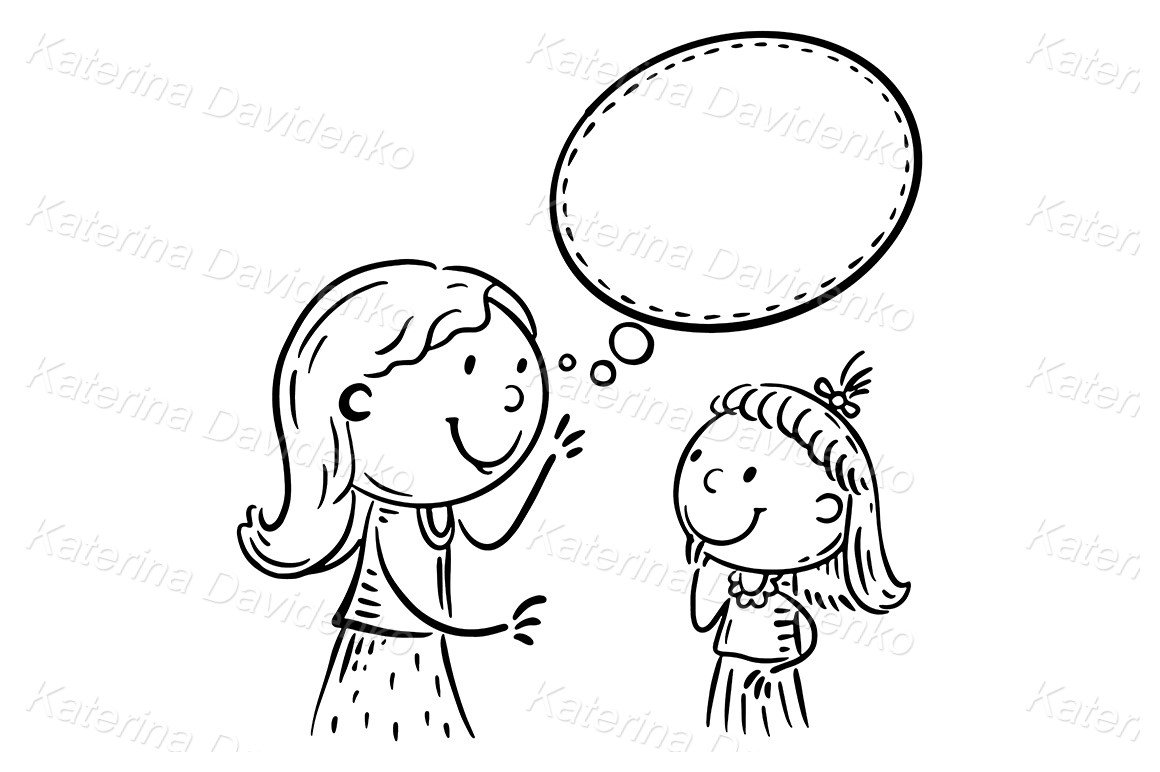 Two Children Talking Clipart Black And White