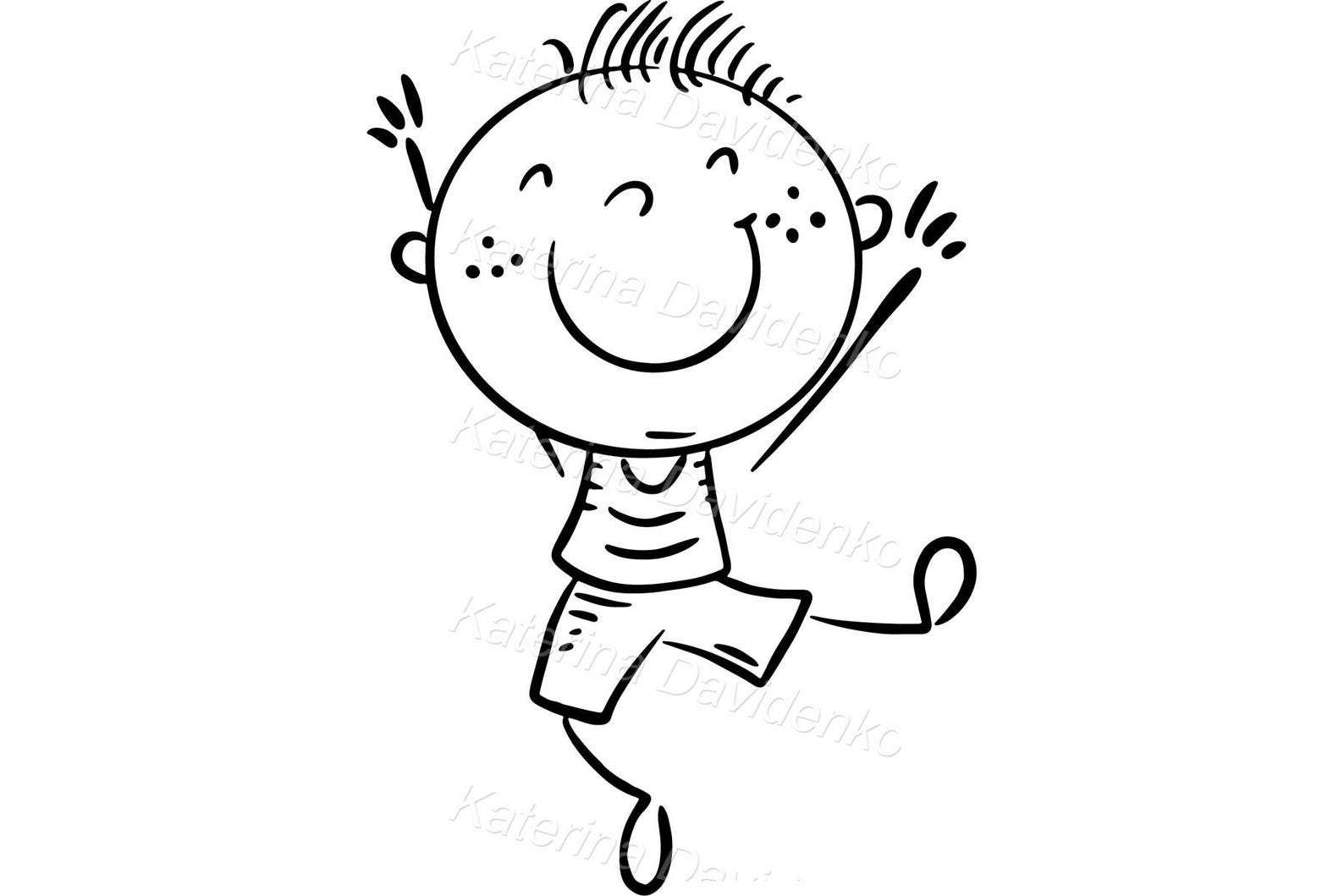 Happy Cartoon Kids Clipart. Doodle Children Jumping With Joy, Digital ...