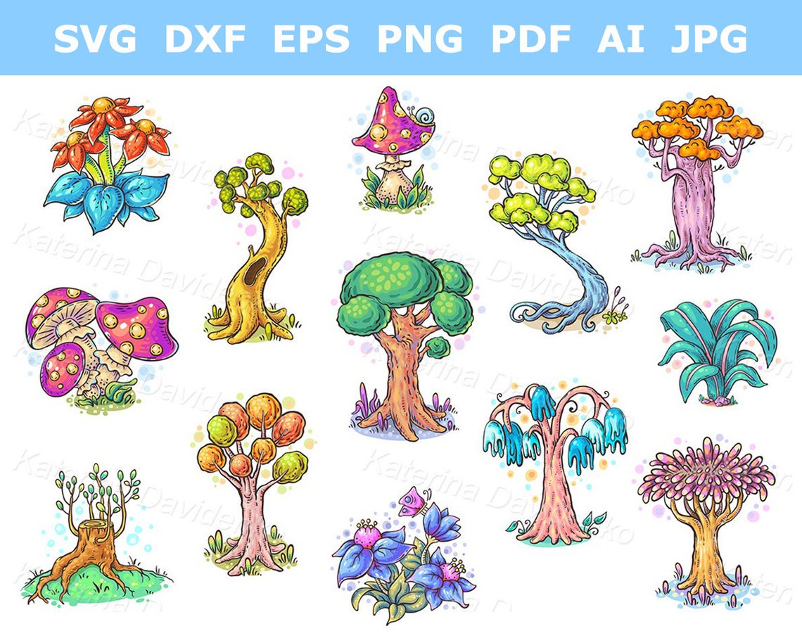 Cartoon Colorful Trees Clipart Set - Etsy