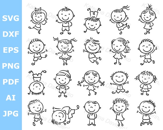 Stick Kids Svg Set Stick Kids Cut Files Stick Kids Clipart | Etsy Australia