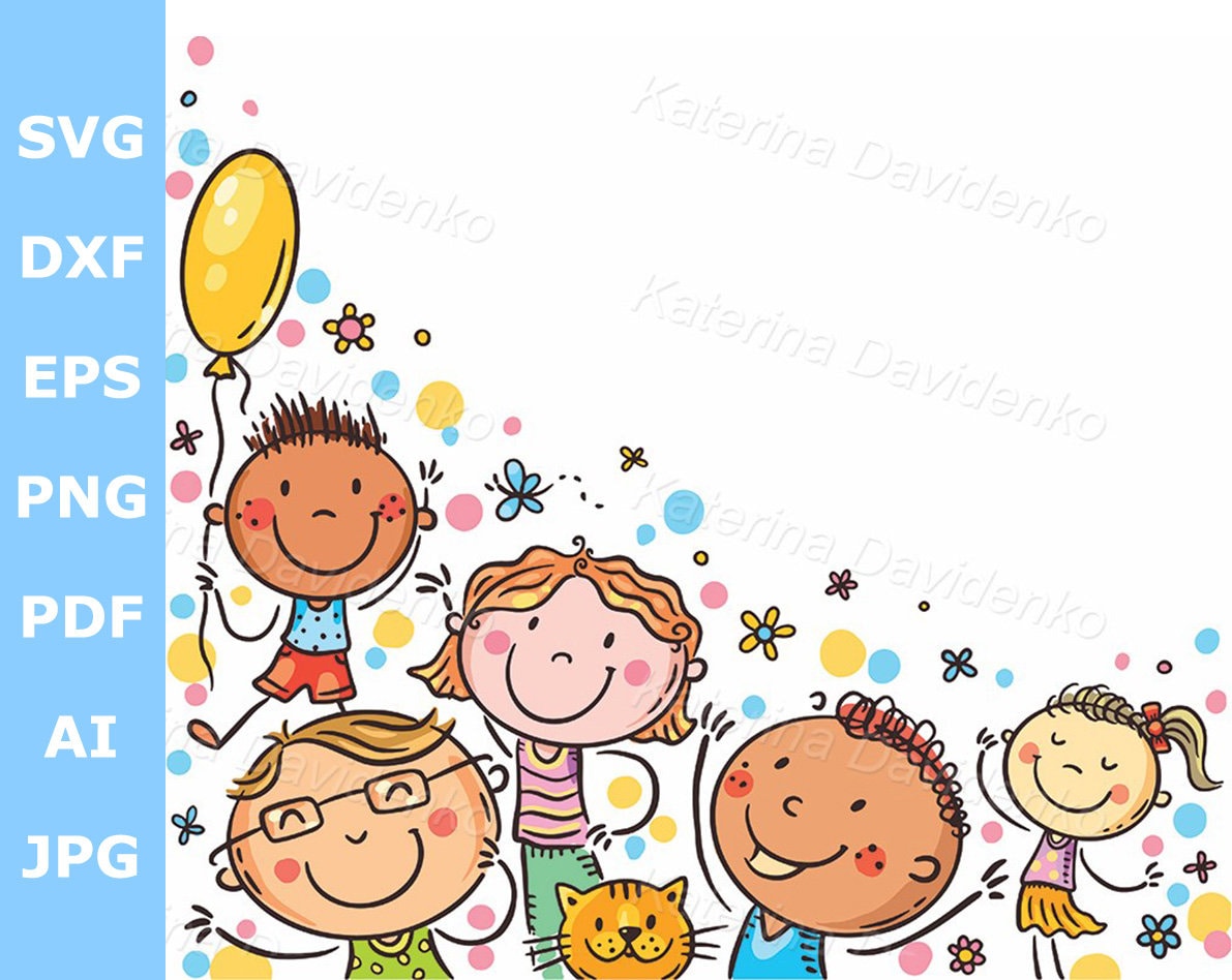 Doodle Cartoon Kids for the Lower Corner of Your Design - Etsy