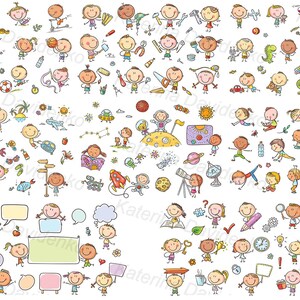 Kids Bundle Clipart. Doodle Cartoon Kids Clip Art Set. Children Vector ...