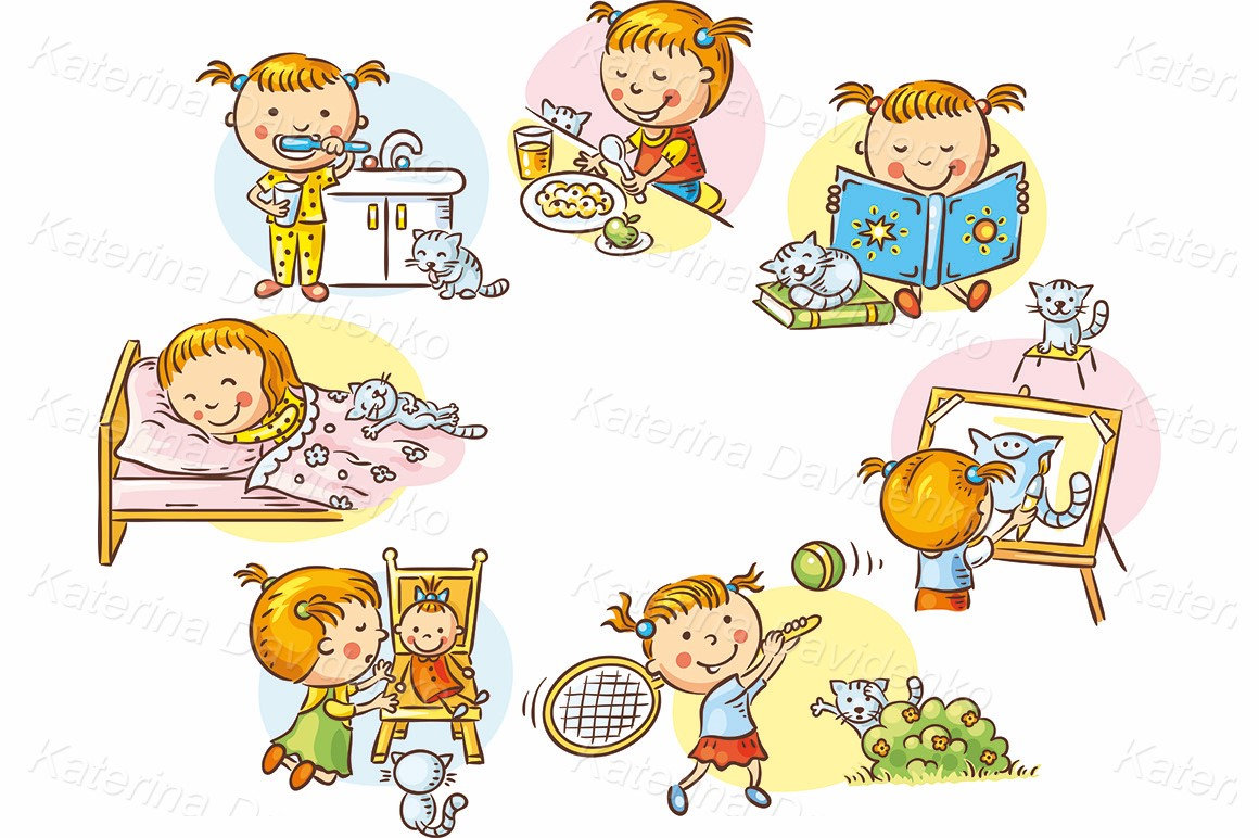 Cute Little Girl Daily Routine. Cartoon Child Daily Activities - Etsy
