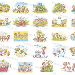 Cartoon Family Activities Bundle. Happy Doodle Family Clipart, Parents ...