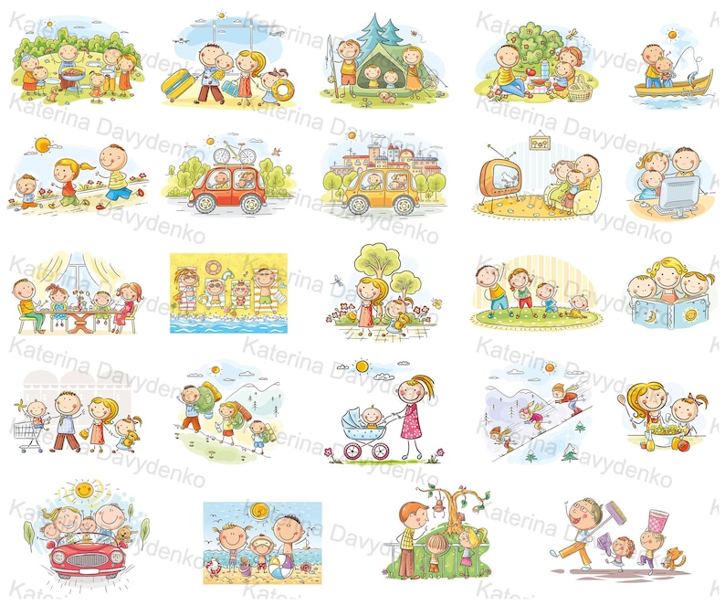 Cartoon Doodle Happy Family Activities Clipart Illustration - Etsy