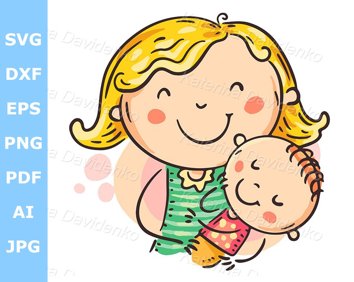 Ilustración de dibujos animados de mamá feliz abraza a su hijo - Etsy ...