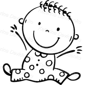 Cartoon Baby Clipart Set. Black and White Illustration. Baby Doodle ...