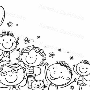 Doodle Cartoon Kids for the Lower Corner of Your Design. Happy Kids ...