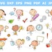 Happy Cartoon Kids Clipart Set. Children With Symbols. Vector ...