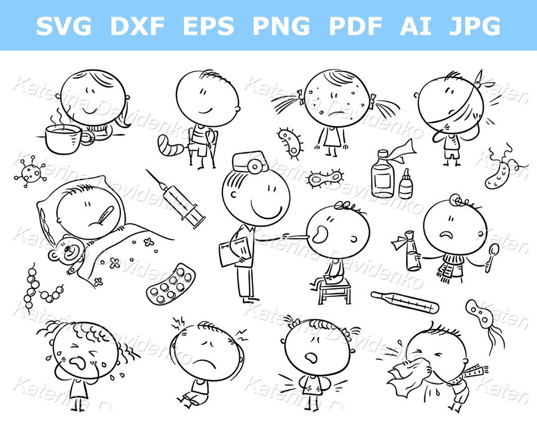 Healthcare Clipart. Stick Figure Kids. Cartoon Kids Health Clipart Set ...