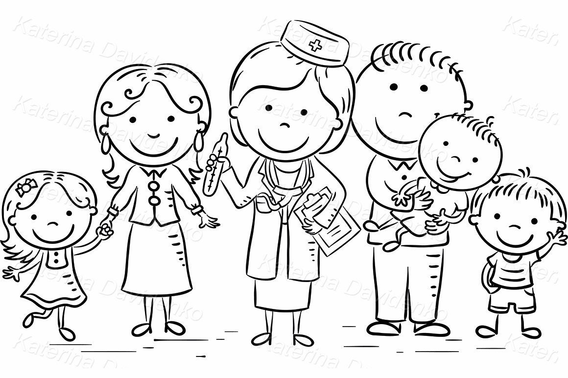Pediatrician Vector Clipart. Family Doctor With Parents and Kids ...