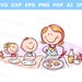 Family Cooking Clipart. Kids Are Waiting for Pancakes Mother is Cooking ...