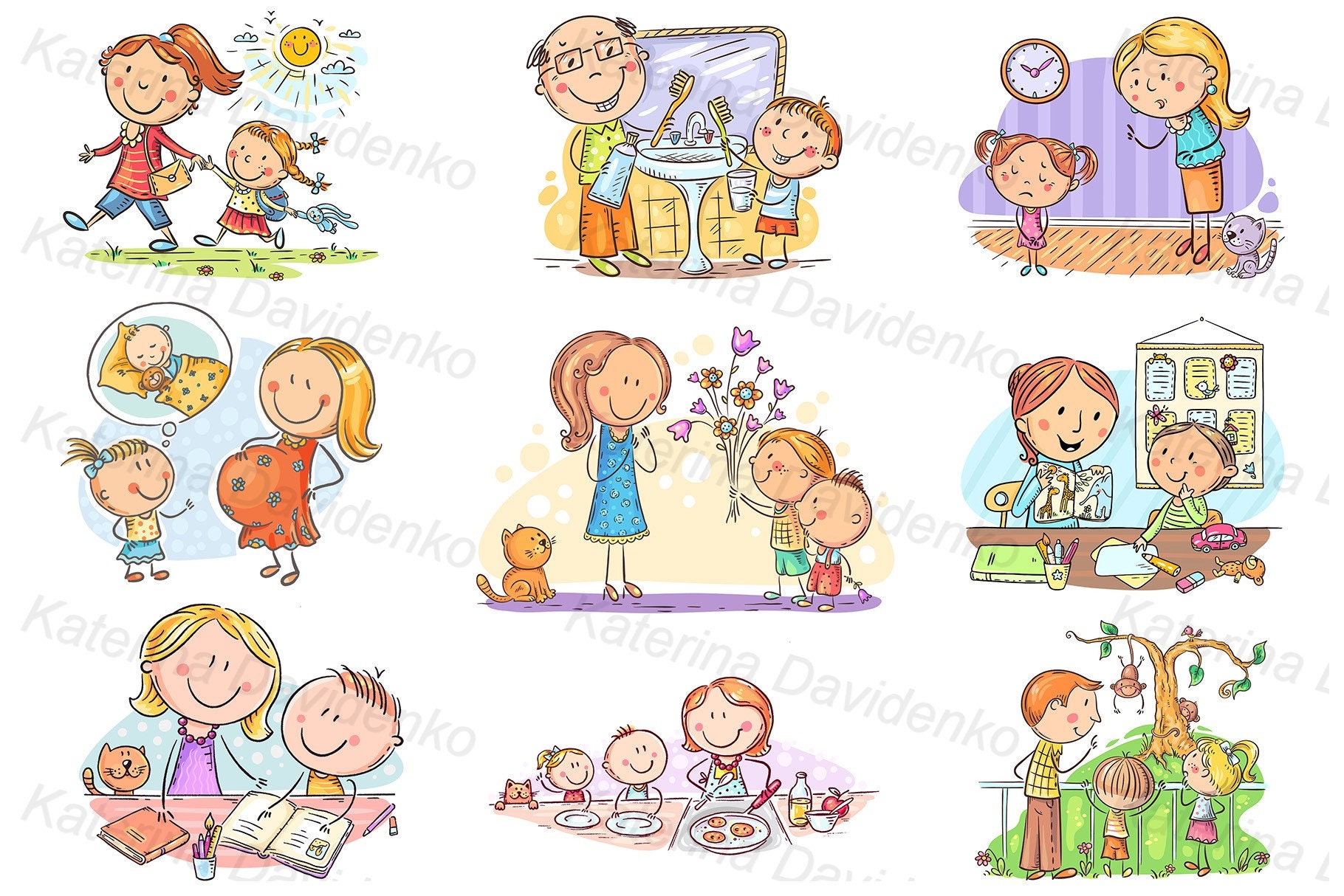 Cartoon Doodle Family Clip Art Bundle Family Life Scenes - Etsy