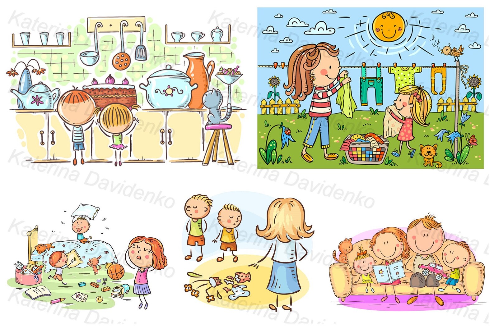Cartoon Doodle Family Clip Art Bundle Family Life Scenes - Etsy