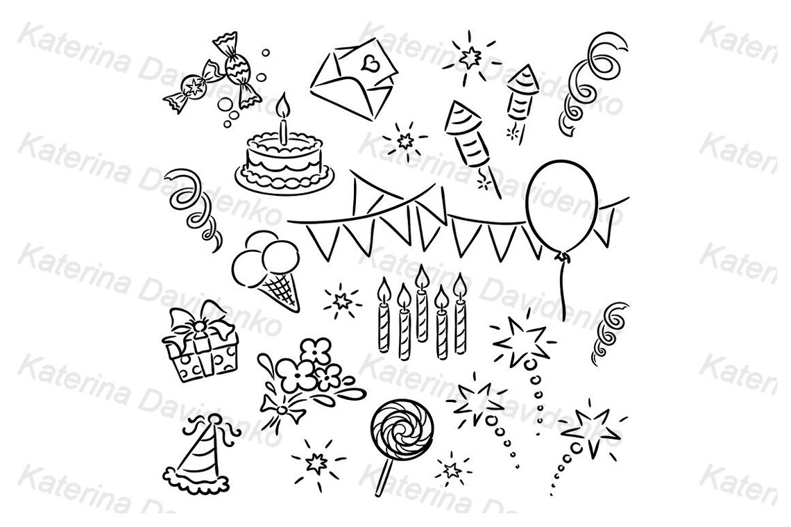 Happy Birthday Clipart Set Birthday Party Svg Pdf Image - Etsy