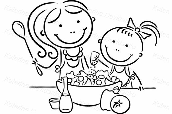 Mother Cooking Clipart Black And White
