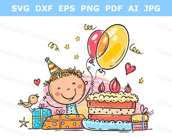 Cartoon Kid Clipart Child Birthday With Gifts and Birthday - Etsy