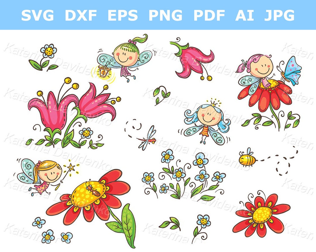 Set of Cartoon Little Fairy Clipart. Vector Illustration for Children ...