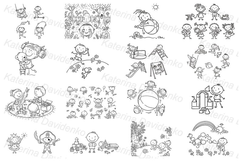 Kids Outdoors Activities Clipart Bundle. Children Playing Clip Art ...