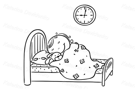 Kids Sleeping Clipart Black And White