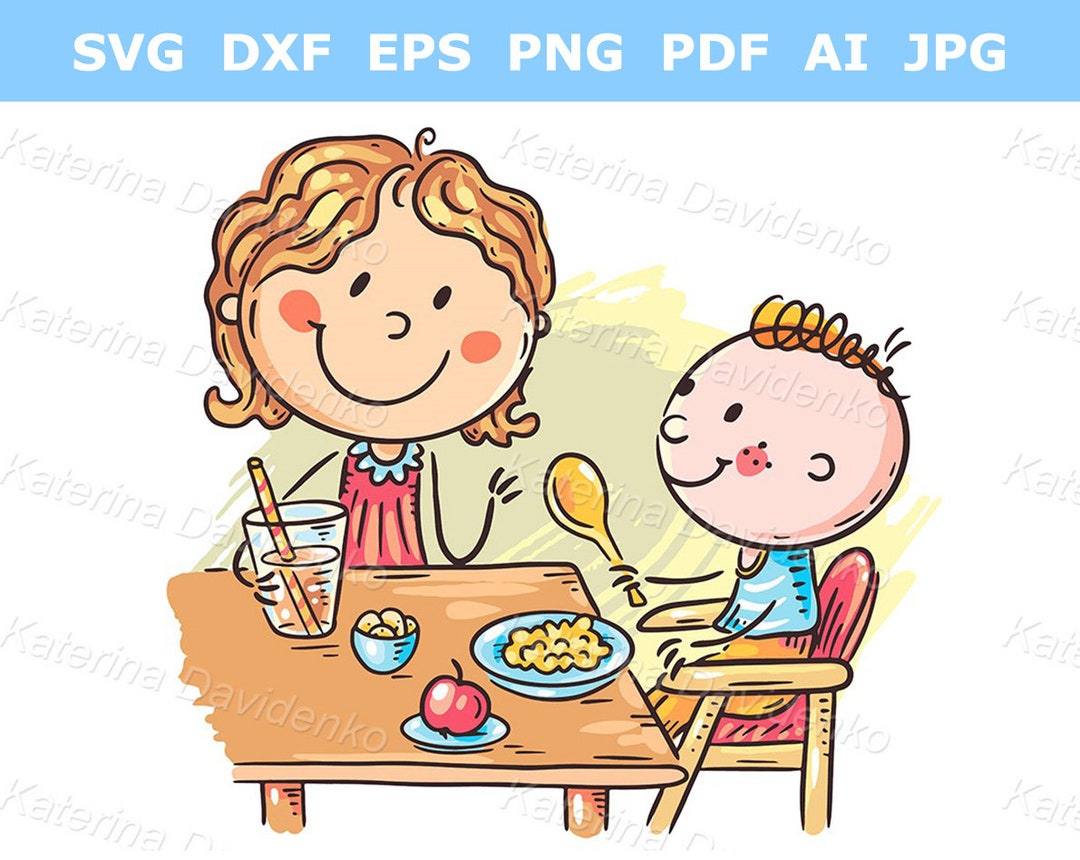 Kids Eating Cake Clipart Outline