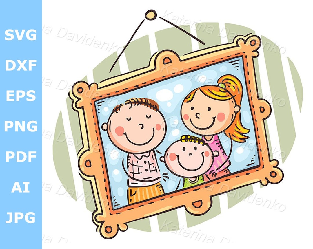 Cartoon Family Clipart. Happy Family Portrait in a Frame on the Wall ...