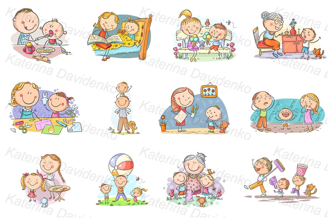 Cartoon Doodle Family Clip Art Bundle Family Life Scenes - Etsy