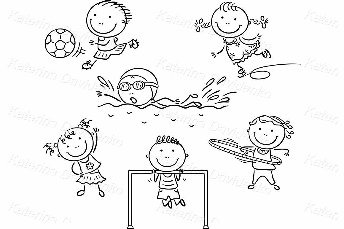 Children Playing Clipart Black And White
