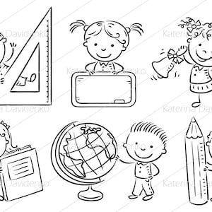 School Children Clipart Set of Cartoon School Kids Clipart Doodle ...