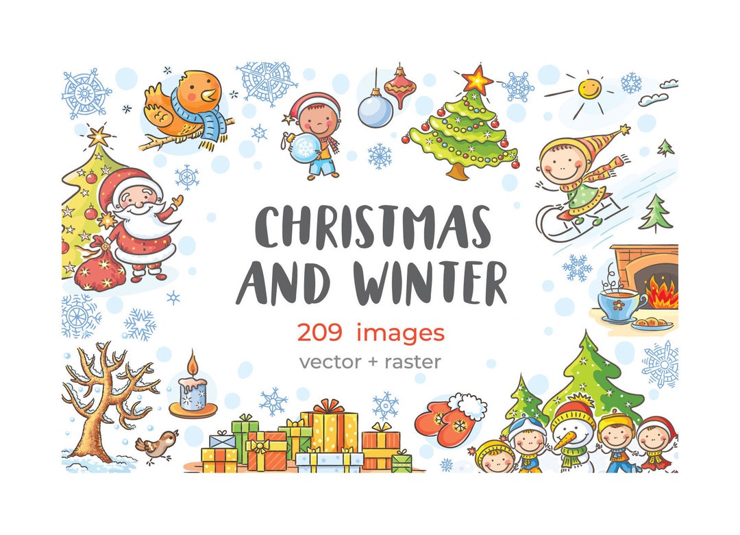 Christmas and Winter Kids Clipart Bundle Cartoon Christmas Kids Clip ...
