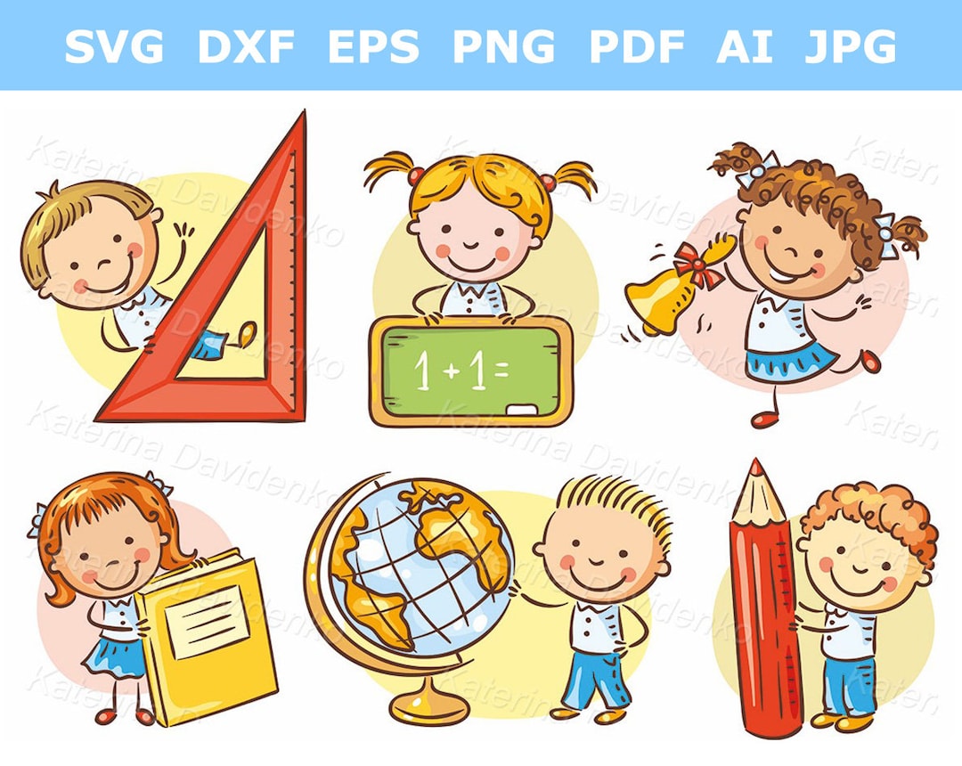 School Children Clipart Set of Cartoon School Kids Clipart Doodle ...