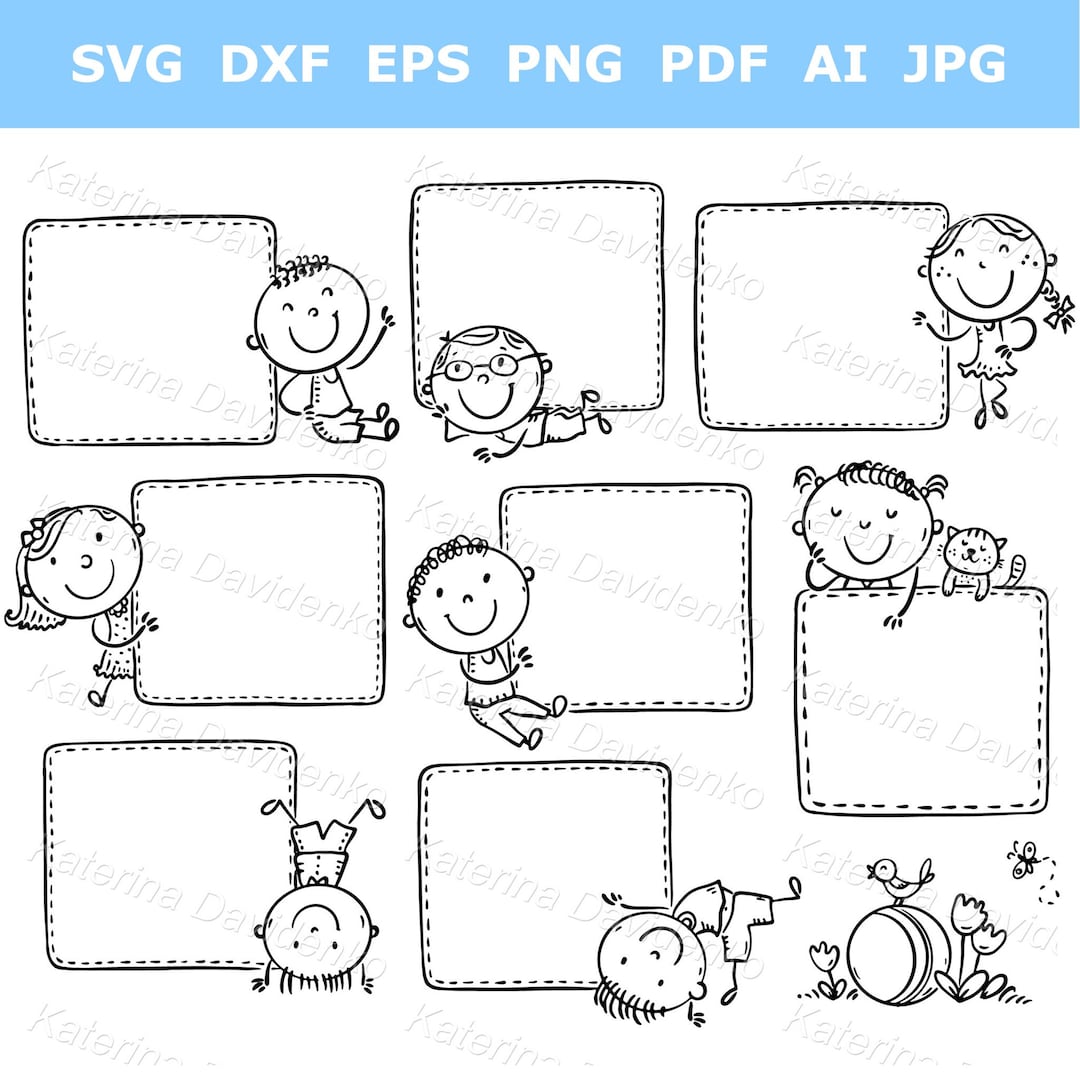 Stick Figure Kids Holding Banner Placard Signboard Advertisement ...