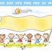Cartoon Children Clipart. Happy Kids Holding a Big Flag With a Copy ...