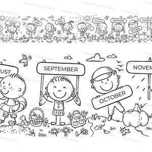 Cartoon Kids and Season Weather Clipart. Months Signs and Changing ...
