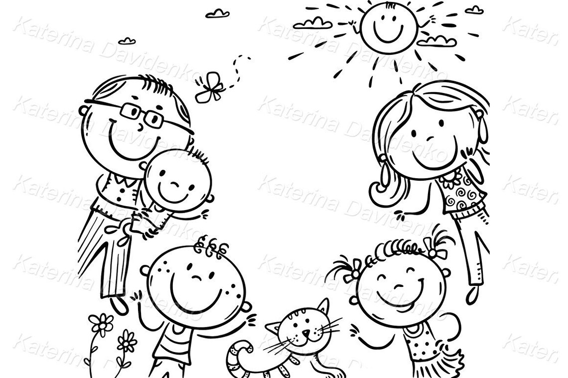 Family Clipart Cartoon Happy Doodle Family Banner or Frame - Etsy