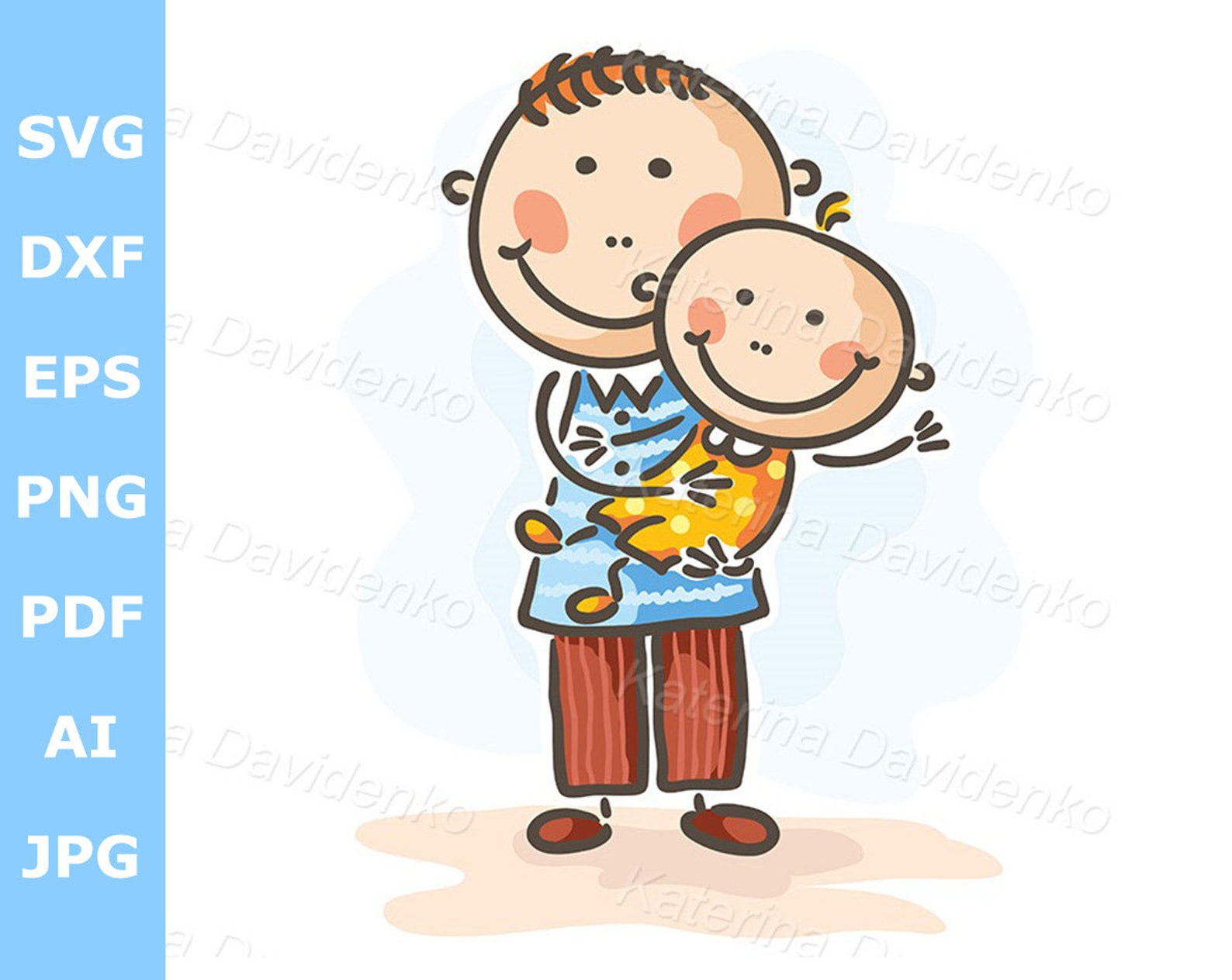 Doodle Family Clipart. Cartoon Father Holding His Son. Dad With Child ...