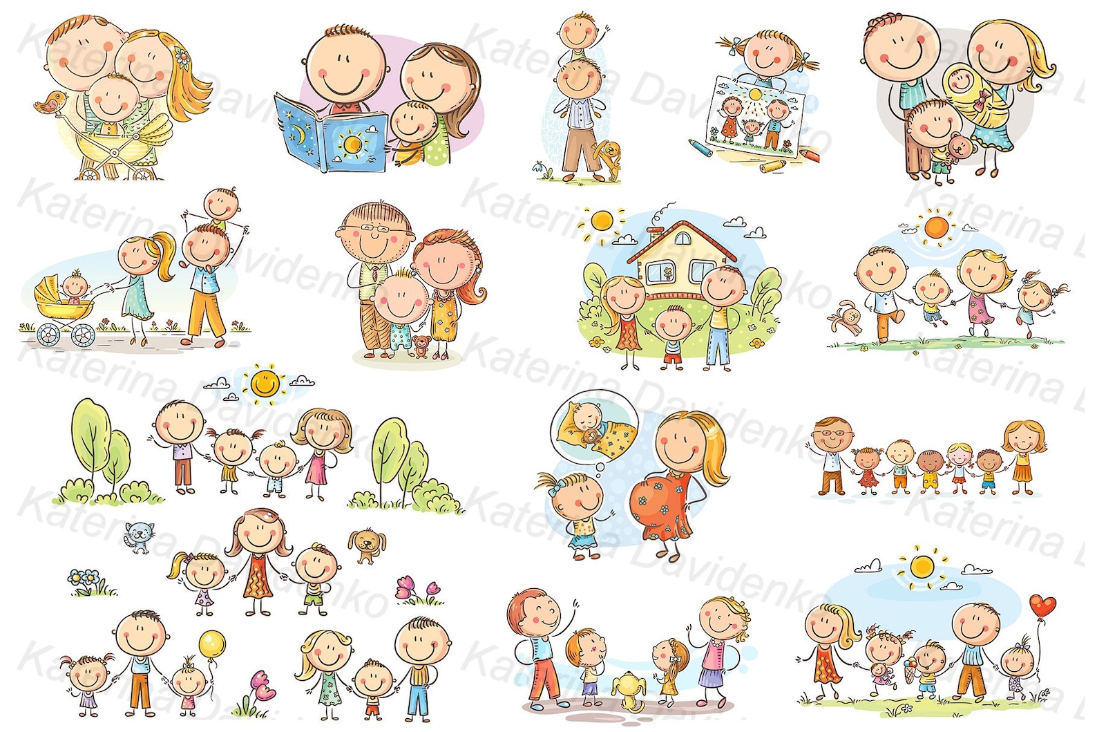 Doodle Family Clipart Bundle PNG SVG, Cute Cartoon Parents Kids Set - Etsy