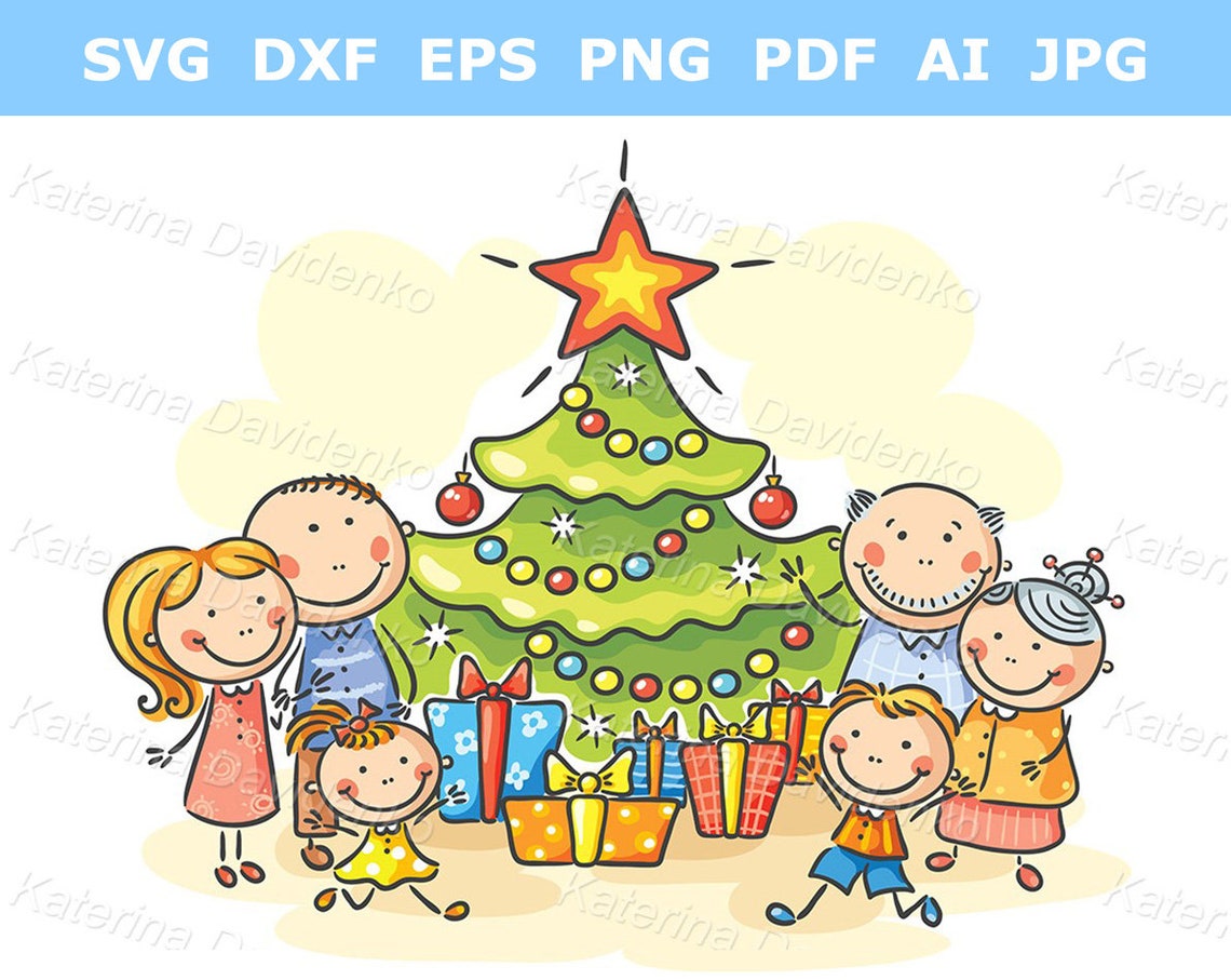 Happy Family With a Christmas Tree and Presents Family | Etsy