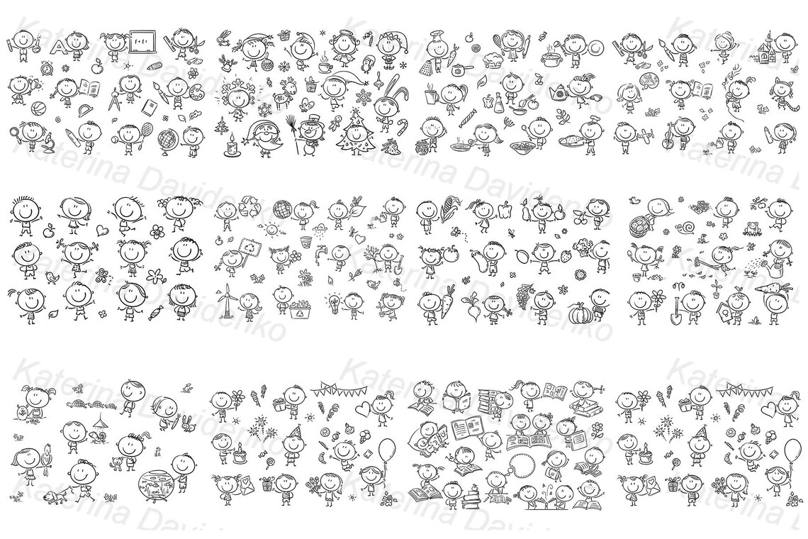 Kids Bundle Clipart. Doodle Cartoon Kids Clip Art Set. Children Vector ...