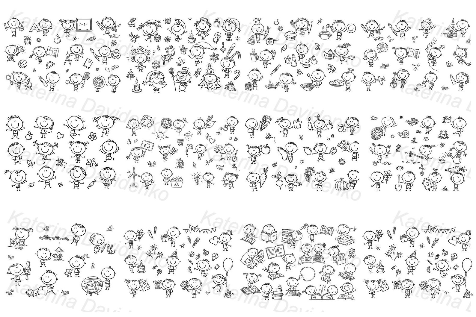 Kids Bundle Clipart. Doodle Cartoon Kids Clip Art Set. Children Vector ...